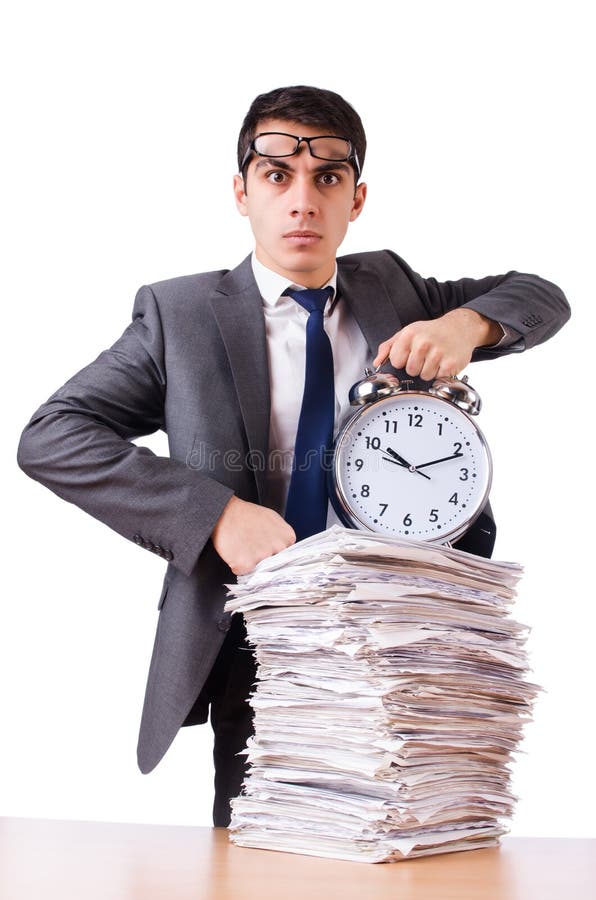Busy Man with Stack of Papers Isolated Stock Image - Image of ...