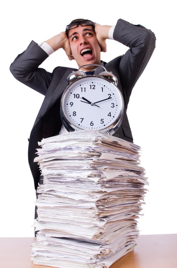 Busy Man with Stack of Papers Isolated Stock Image - Image of busy ...