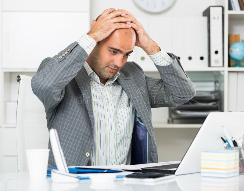Busy Man in Suit Worrying at the Computer Stock Image - Image of ...