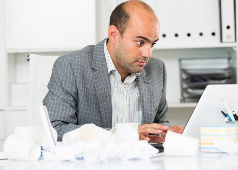 Busy Man in Suit Worrying at the Computer Stock Image - Image of ...