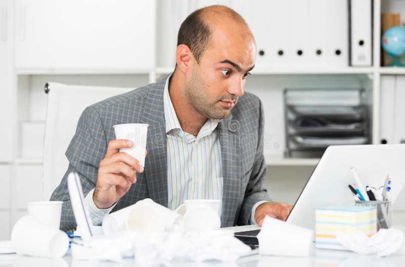 Busy Man in Suit Worrying at the Computer Stock Photo - Image of ...