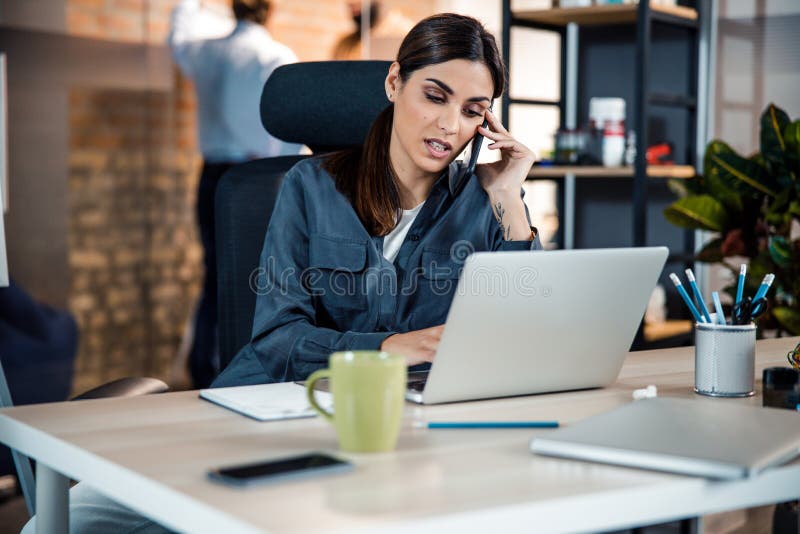 Busy Manager Talking Per Telephone during Work Stock Photo - Image of ...