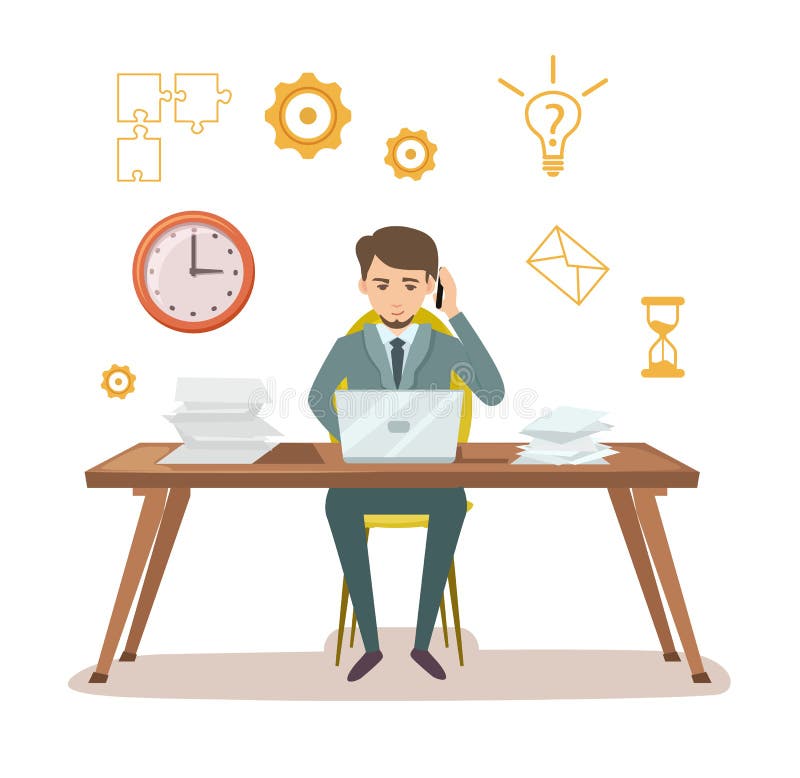 Busy Manager Work with Documents Stock Vector - Illustration of ...
