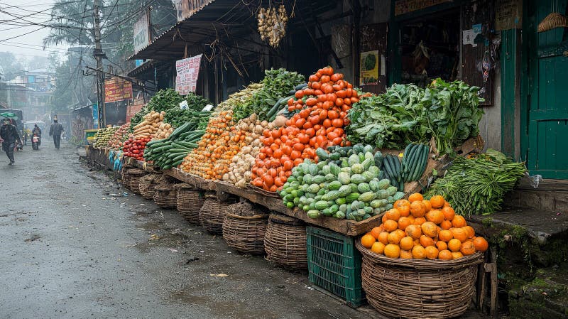 Busy Market Stall Display of Fresh Produce Stock Image - Image of trade ...