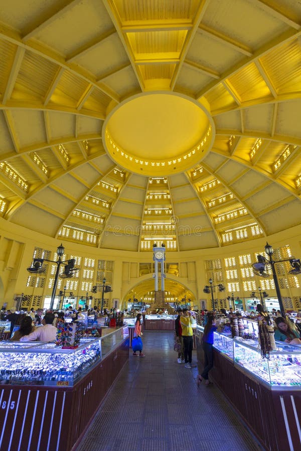 Busy Market Under a Yellow Dome with Clock Tower Editorial Photo ...