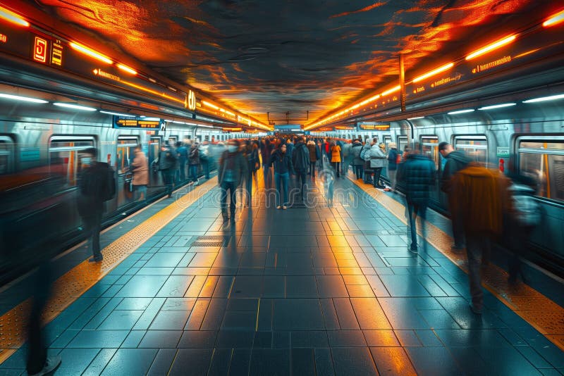 Busy Metropolitan Subway Station with Commuters Stock Illustration ...
