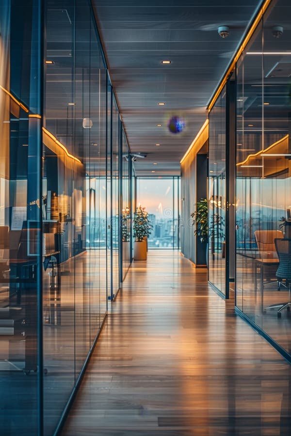 Busy Modern Office with Glass Partitions, Employees Interacting Stock ...