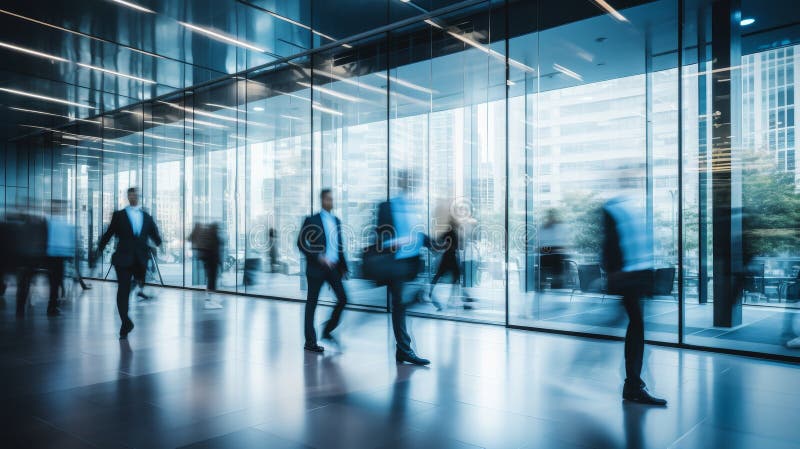 Busy Modern Office with People in Motion Blur Bright and Dynamic ...