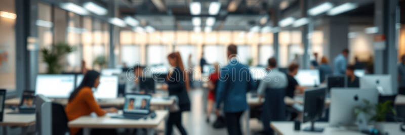 Busy Modern Office Setting with Employees Engaged in Various Tasks ...