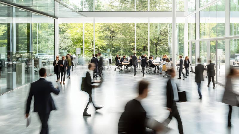 Busy Modern Office Space with People Collaborating and Working in a ...