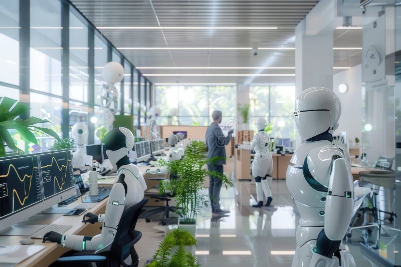 Modern Office with Humans and AI Working Side by Side AIG60 Stock Photo ...