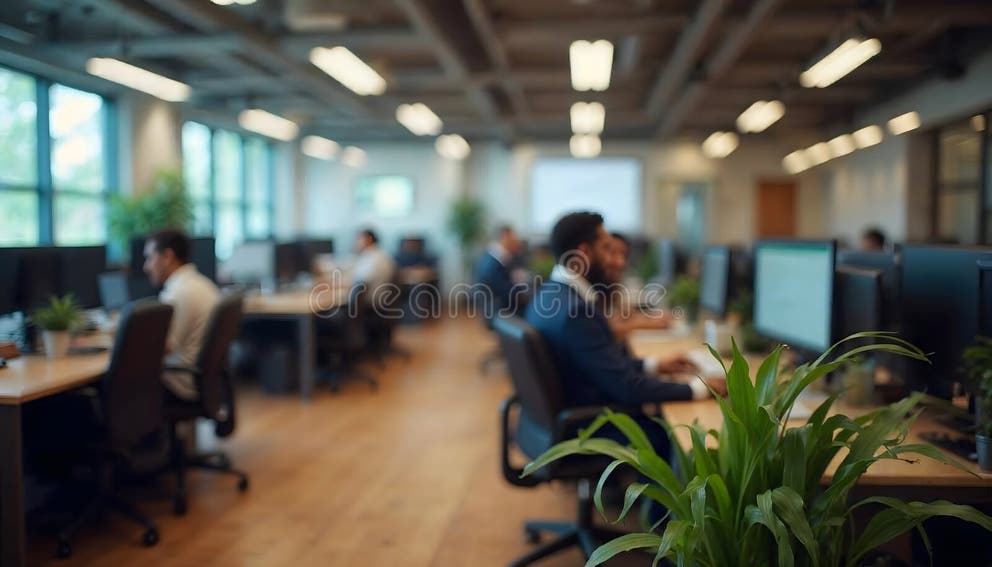 Busy Modern Office Workspace with Colleagues Working Stock Illustration ...