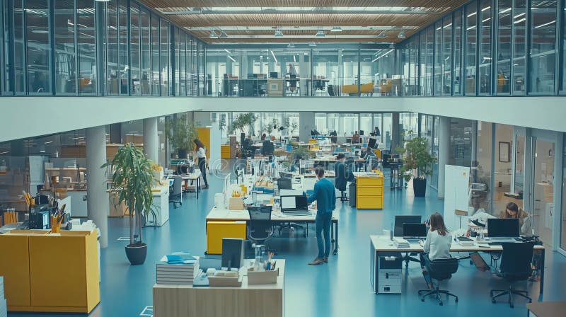 Busy Modern Open Plan Office with Professionals Working on Desktop ...