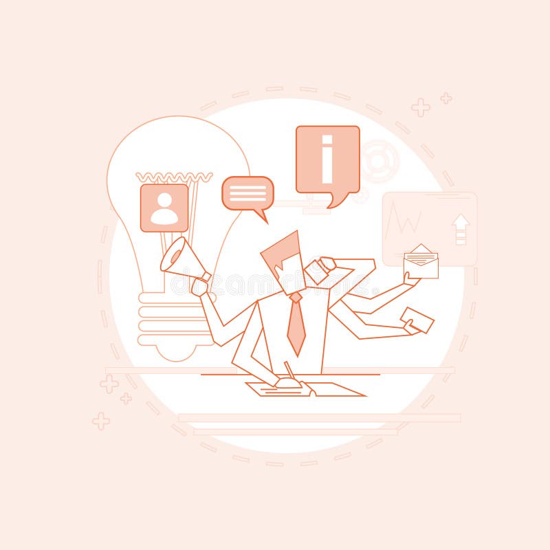 Busy Multitasking Manager Business Man with Many Hands Thin Line Stock ...