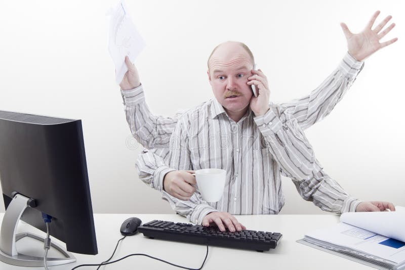 Overworked and Busy Businessman Stock Photo - Image of computer ...