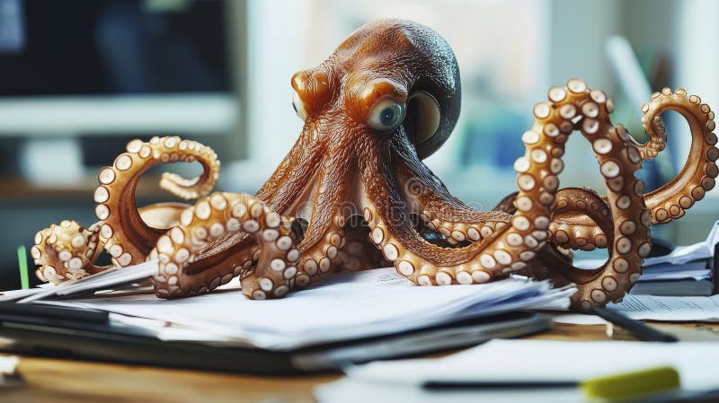 Busy Octopus Juggles Multiple Office Tasks Creatively Stock ...
