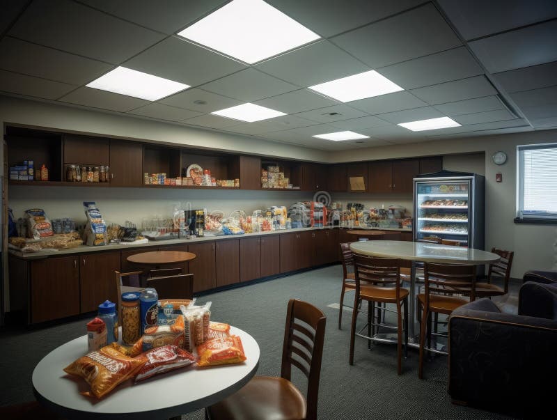 Busy Office Break Room with Snacks Stock Illustration - Illustration of ...