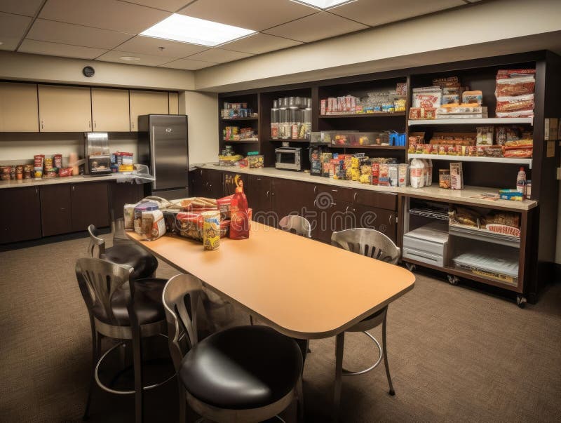 Busy Office Break Room with Snacks Stock Illustration - Illustration of ...