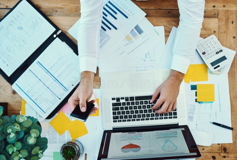 Busy Office Days. High Angle Shot of an Unrecognisable Businessman ...