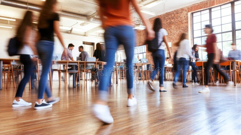 Busy Office Environment with People Walking and Engaging in Coworking ...