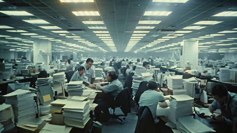 Busy Office with People Working on Computers, a Busy Cubicle Farm with ...