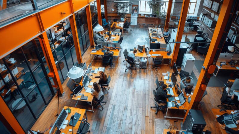 Busy Office Scene Viewed from Overhead Perspective Stock Image - Image ...