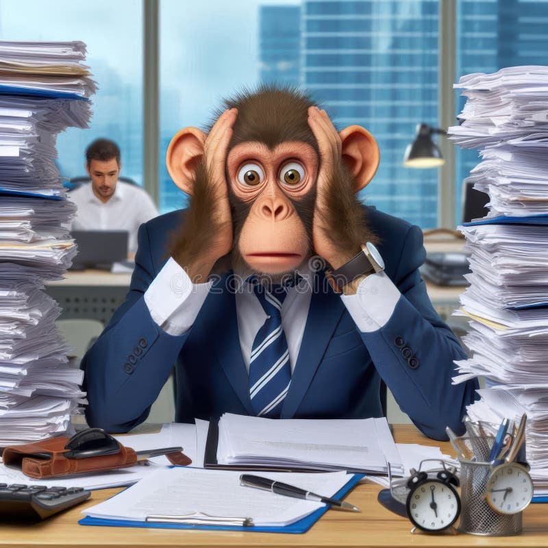 Monkey Wearing Suit in Office Stock Illustration - Illustration of ...