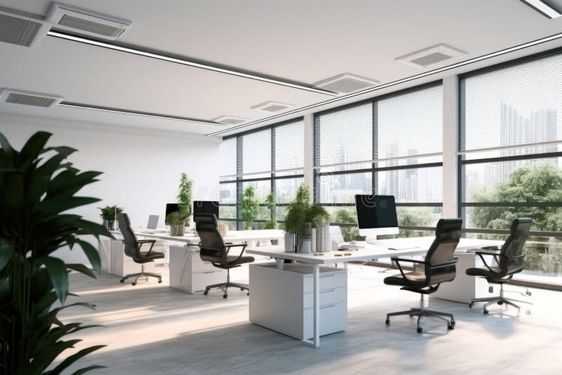 A Busy Office Space with Multiple Desks and Chairs. Suitable for ...