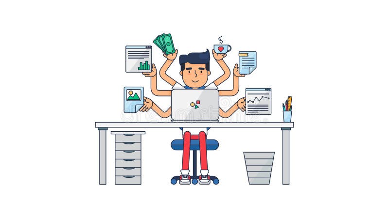 Busy Office Worker Performs Several Tasks Stock Vector - Illustration ...