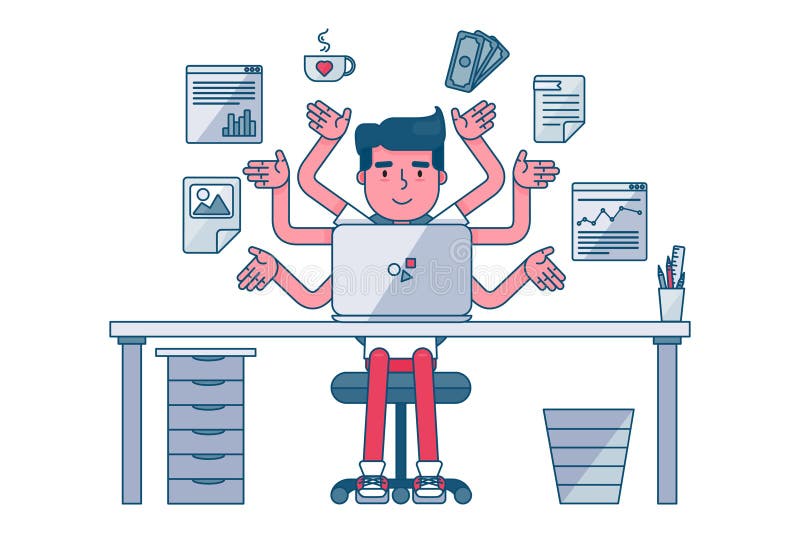 Busy Office Worker Performs Several Tasks Stock Vector - Illustration ...