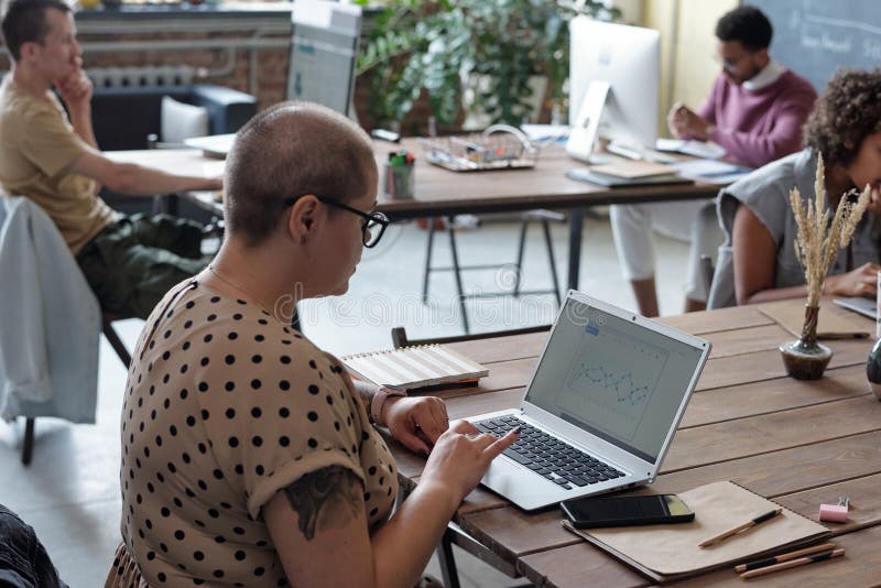 Busy Office Worker Sitting by Table in Front of Laptop Stock Image ...