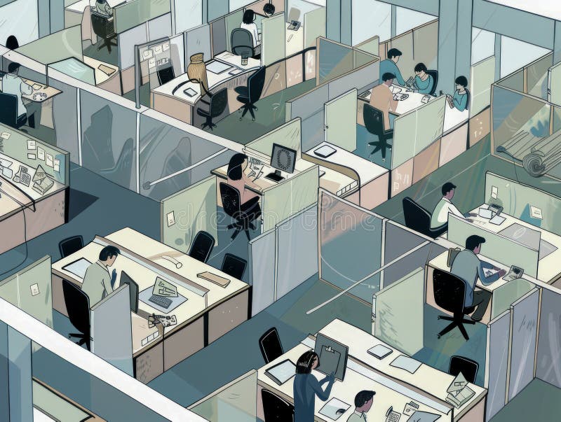 Busy Open-plan Office with Employees Working at Desks Stock ...