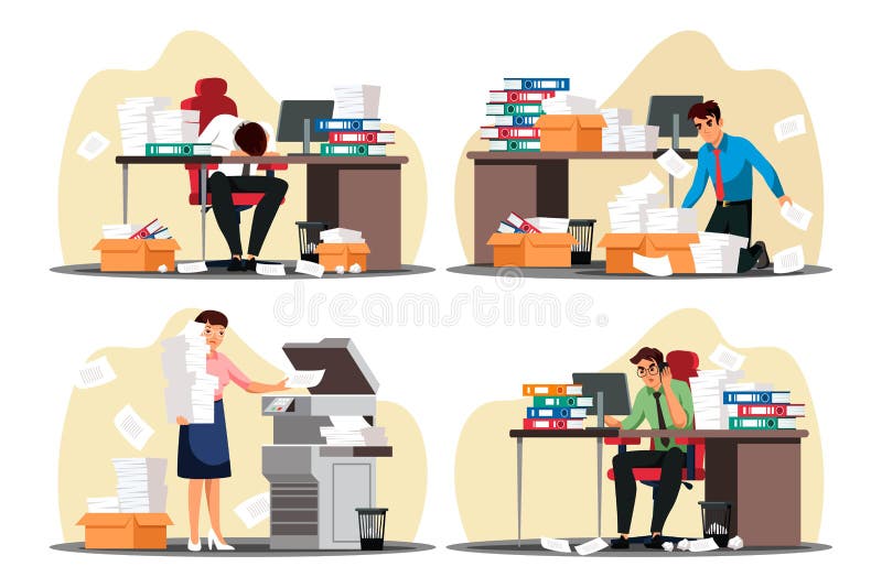 Busy Overworked Overload Office Employee Scene Set Stock Vector ...