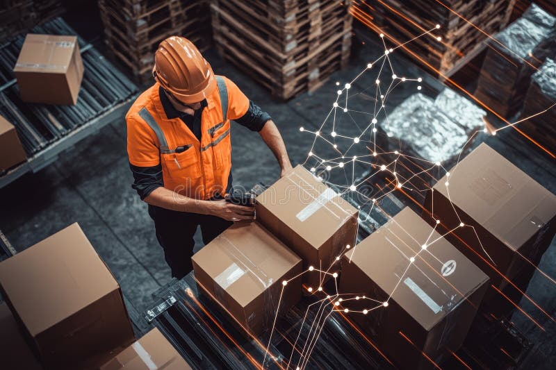 Busy Packaging Station with Workers Sealing Boxes at Warehouse Stock ...