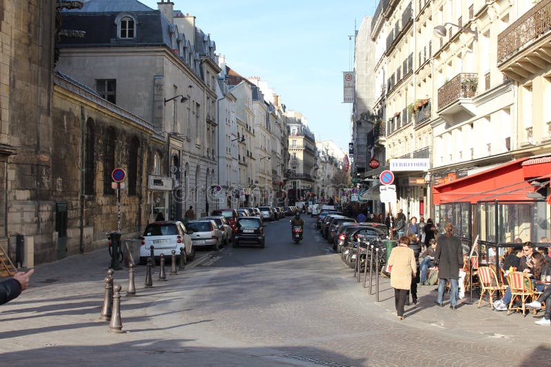 Busy Paris Street Scene in Front of Le Cafe Conti Editorial Stock Image ...