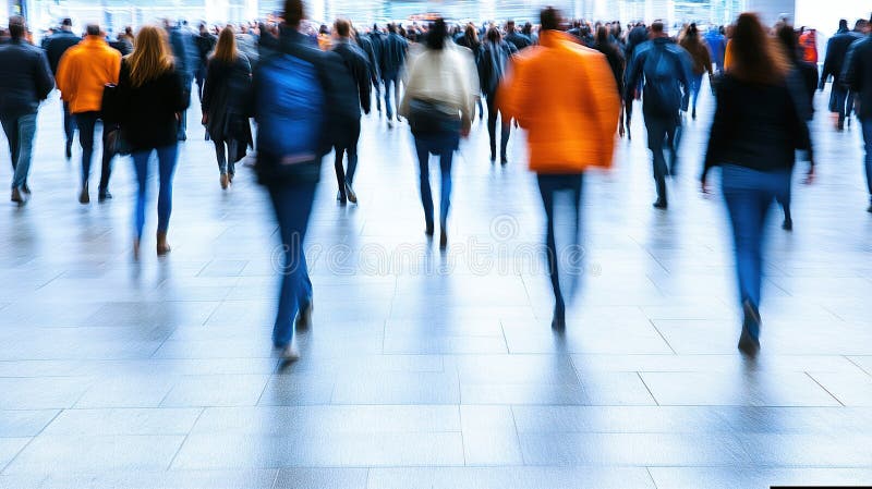 Busy Pedestrian Hallway, City, Motion Blur, Large Crowd Stock ...