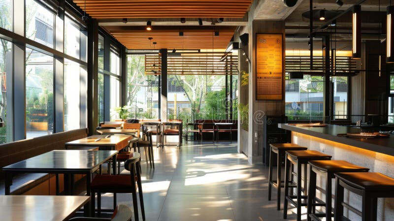 Busy Restaurant Interior with Tables and Chairs Stock Image - Image of ...