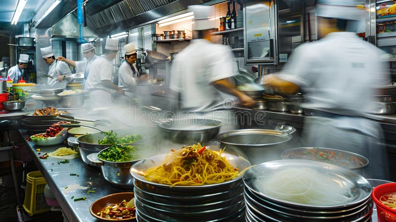 Busy Restaurant Kitchen in Action, Chefs Cooking, Fast-paced Culinary ...