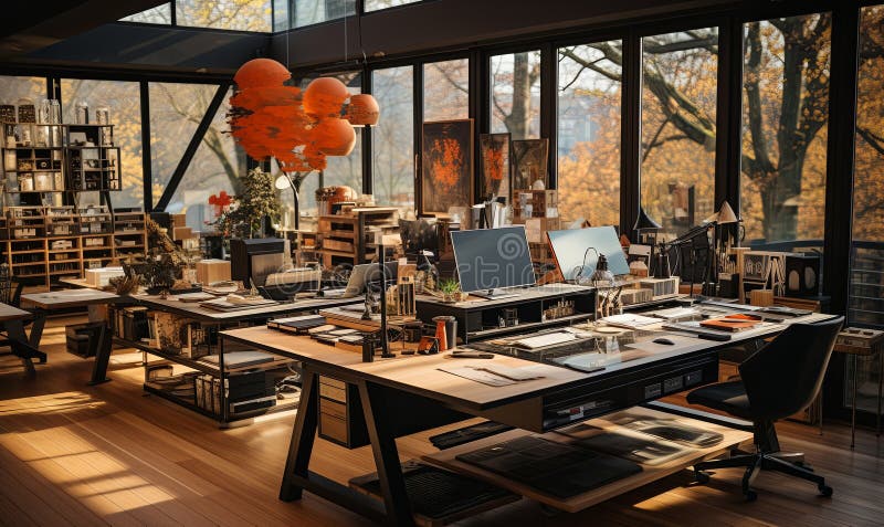 Busy Room with Tables and Chairs Stock Photo - Image of indoors ...