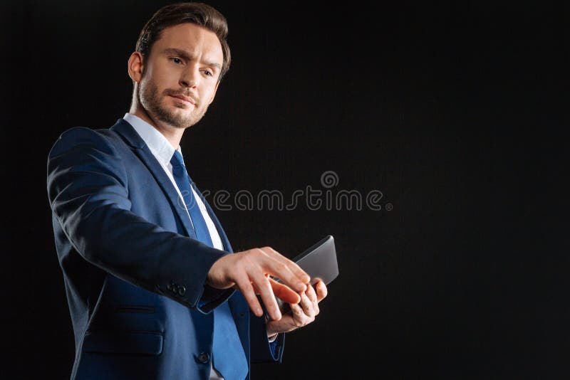 Busy Serious Man Touching To Something and Thinking. Stock Photo ...