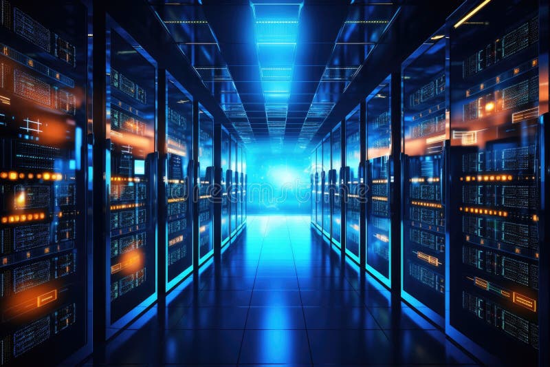 A Busy Server Room Filled with Multiple Rows of Servers. Ideal for ...