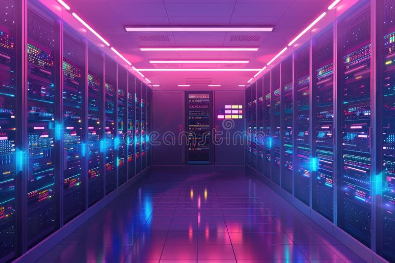 A Busy Server Room Filled with Rows of Servers. Ideal for Technology ...