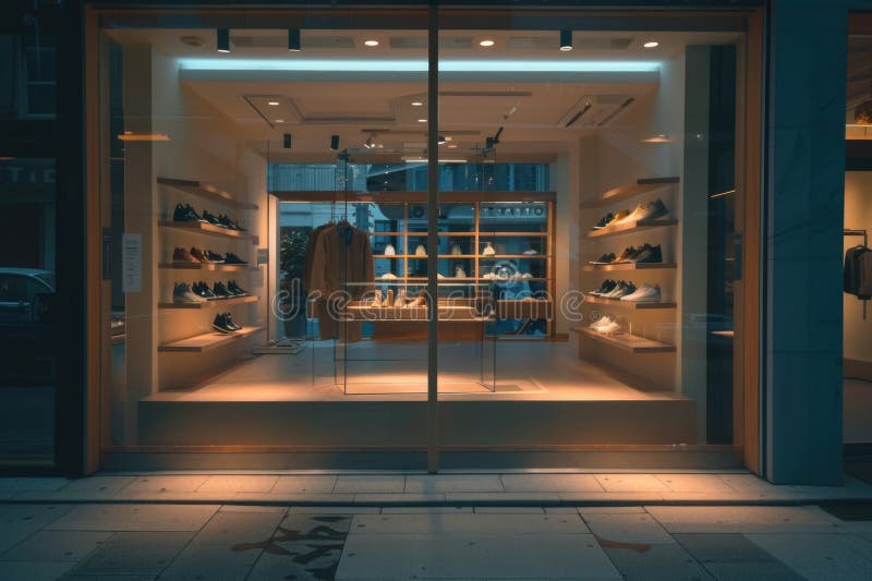 A Busy Shoe Store Front Filled with Many Different Types of Shoes on ...