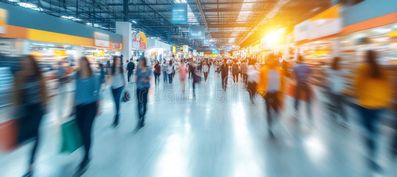 Busy Shoppers Inside Shopping Mall, Blurred Motion and Bright Lights ...