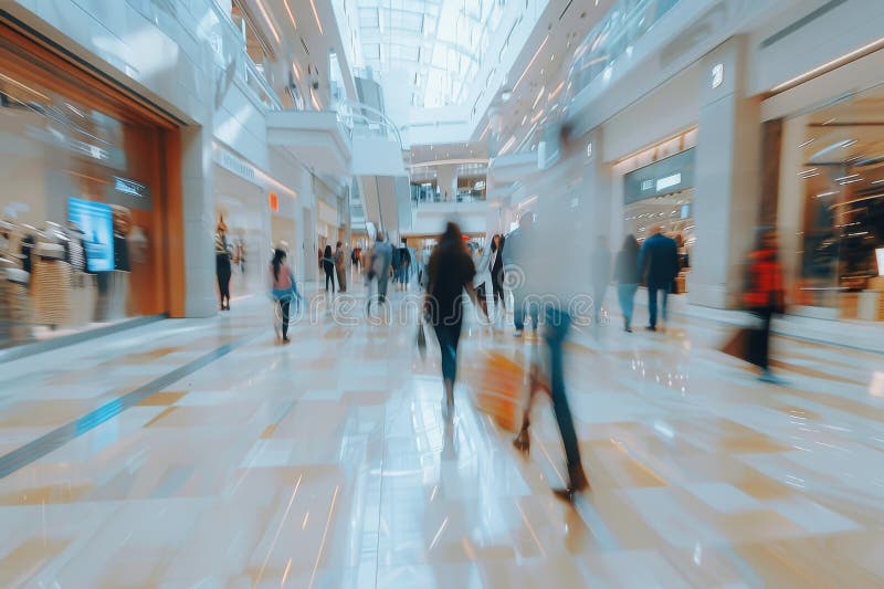 Busy Shopping Center with People S Movements Blurred Stock Image ...