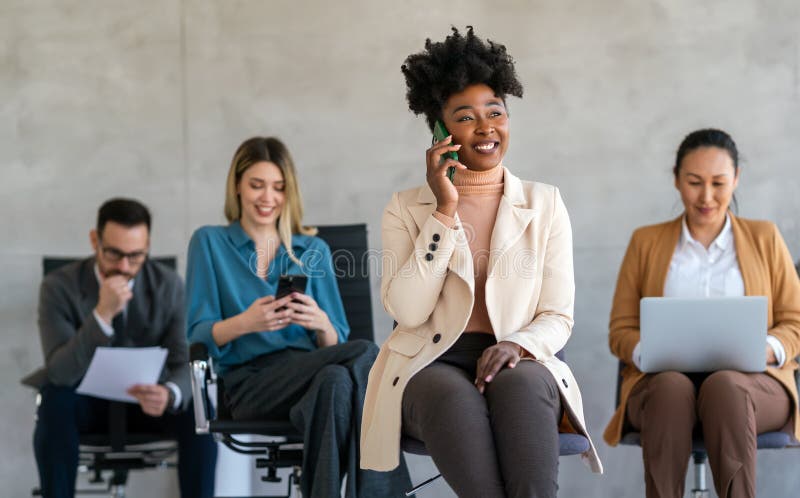 Busy Smiling Executive Business Team Using Digital Devices Office ...