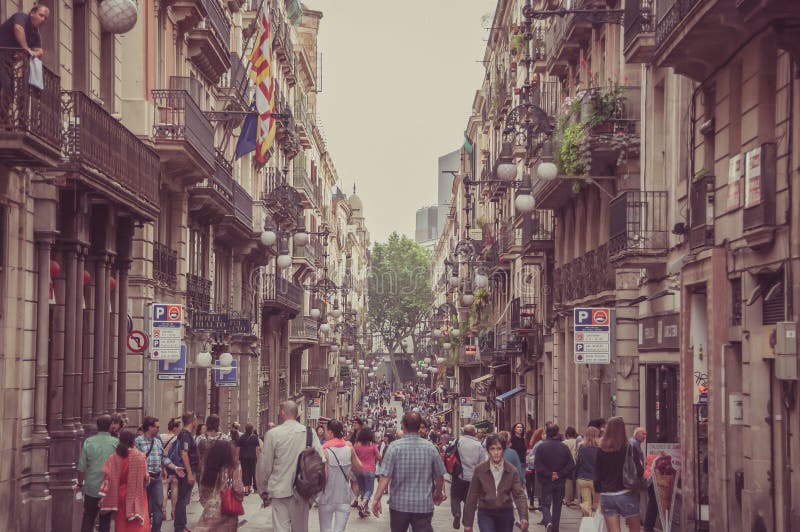 Busy Street in Barcelona, Spain Editorial Photo - Image of european ...