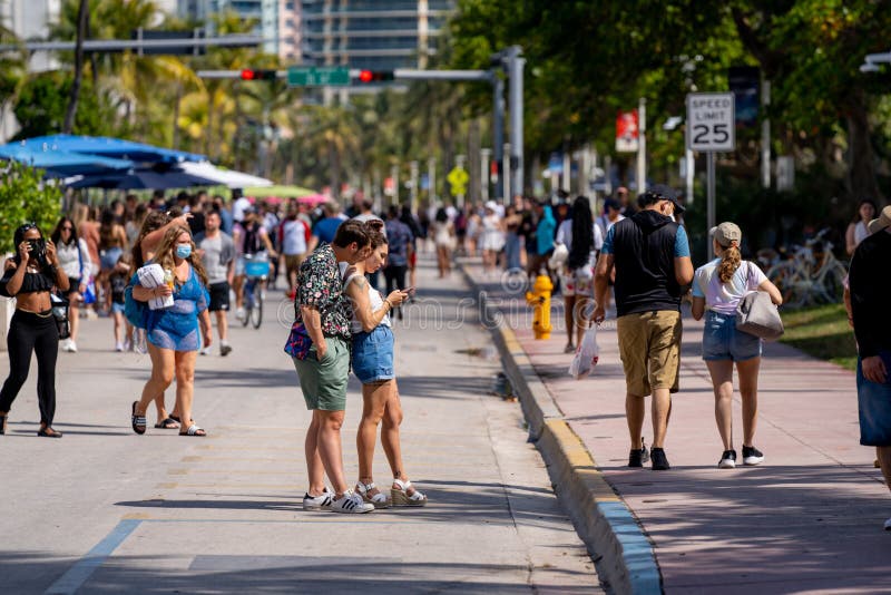 Busy Streets Miami Beach Spring Break 2021 Editorial Photography ...