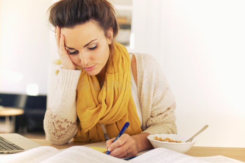 Studious Woman Writing Something Stock Photo - Image of message ...