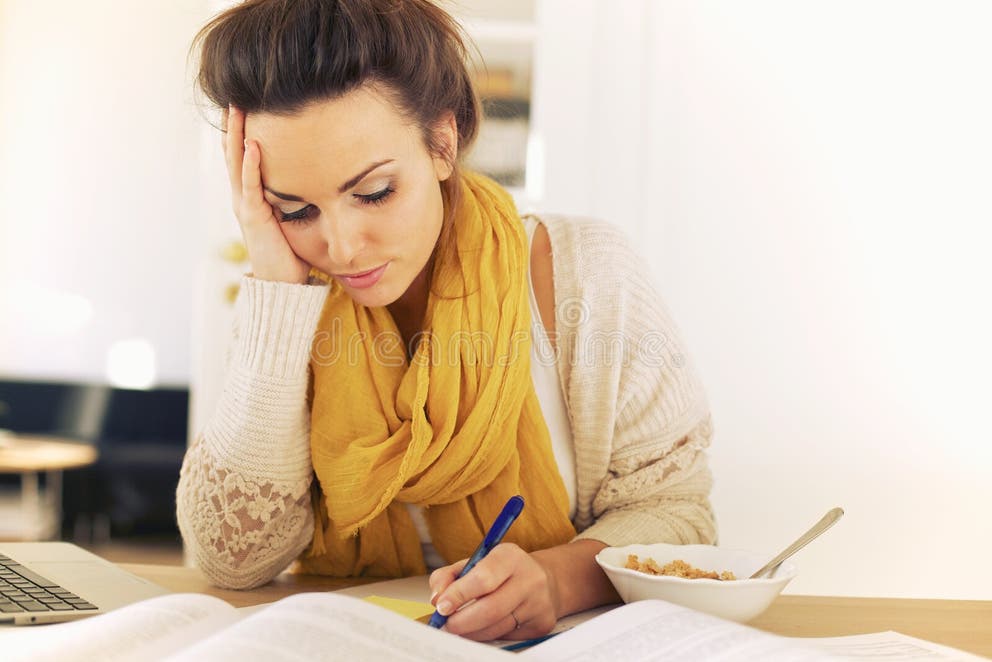Busy Student Writing Something Stock Photo - Image of beautiful ...